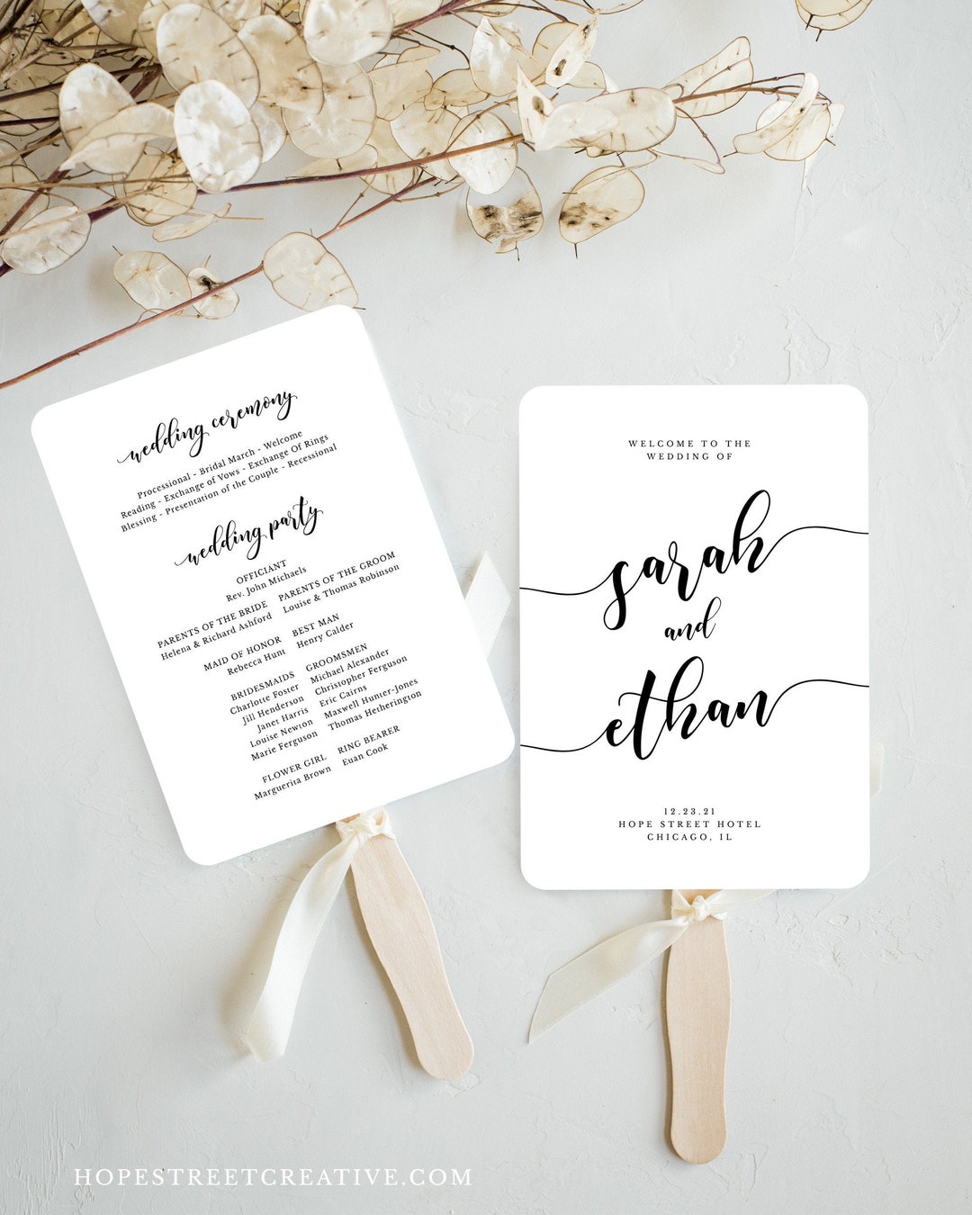 Wedding Fan Program Template Printable Modern Calligraphy - Etsy