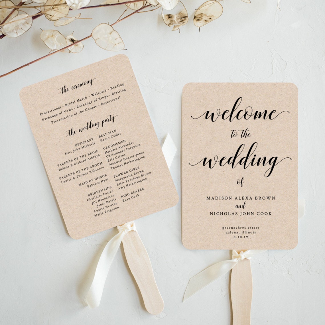 Wedding Program Fan Template Printable Rustic Wedding Fan - Etsy