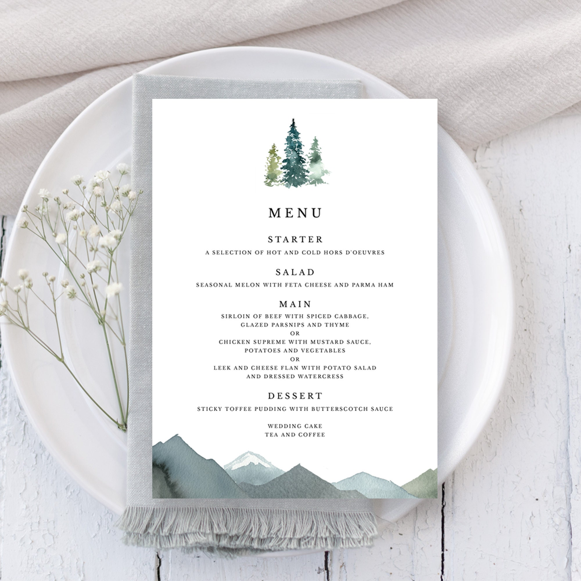 Paper Templates Rustic Pine Trees Pine Forest Menu Template Wedding ...