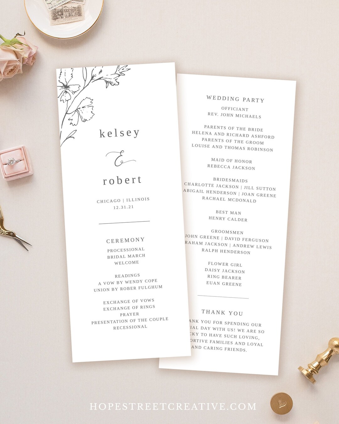 Elegant Double Sided Wedding Program Template Printable Tea - Etsy
