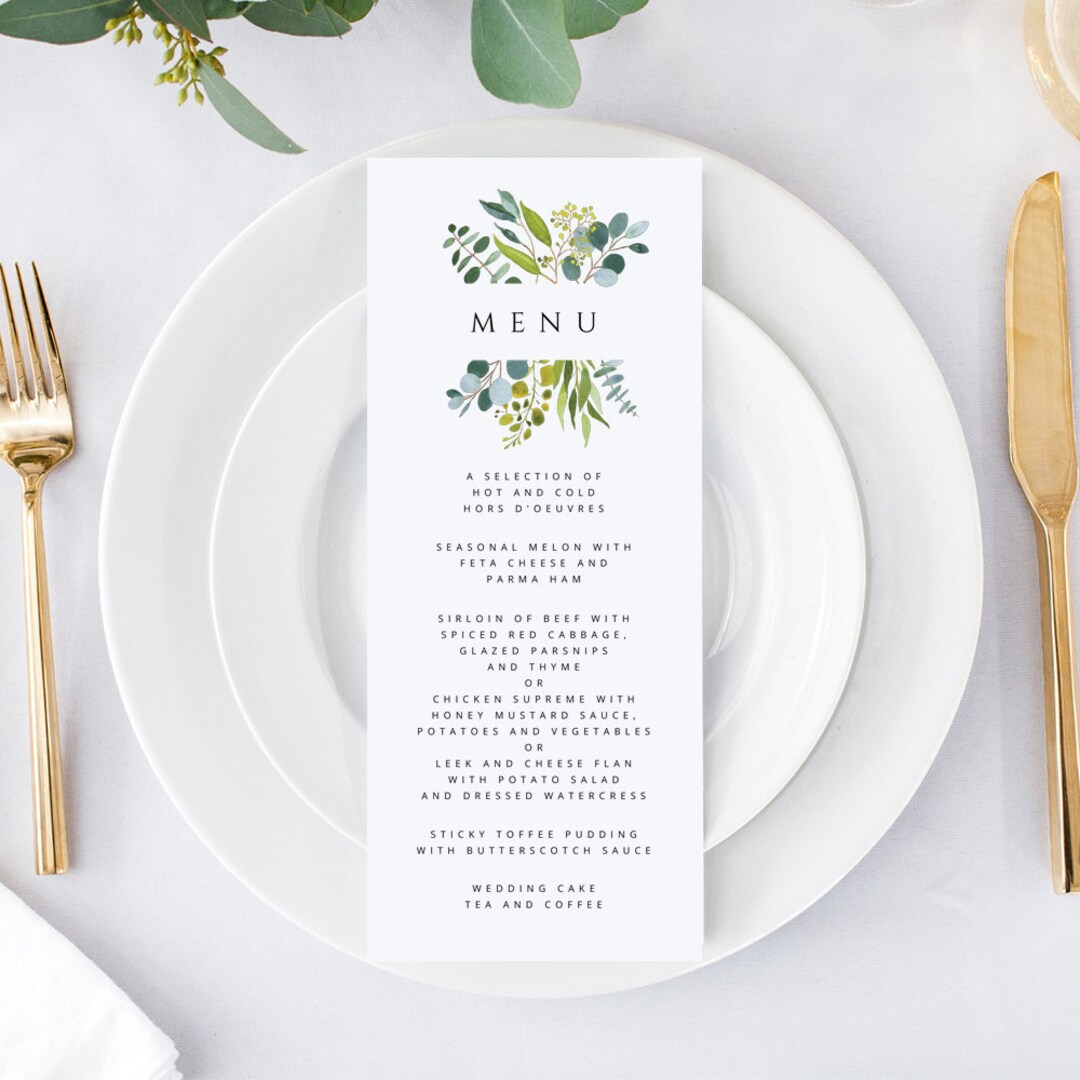 Menú de boda verde imprimible plantilla de menú de boda - Etsy México