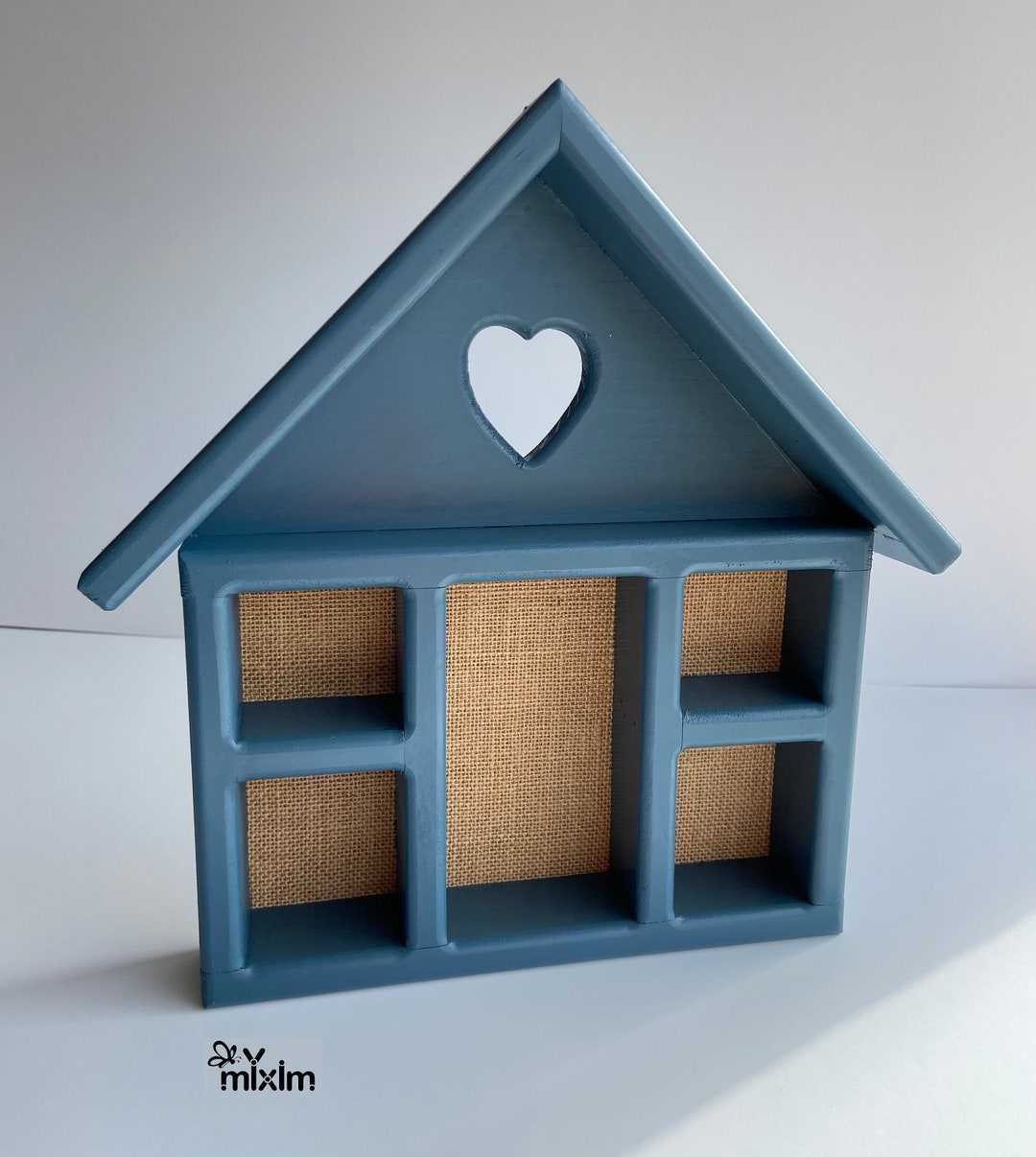 Burlap and Blue Shadow Box Royal Blue House-shaped Shelf - Etsy