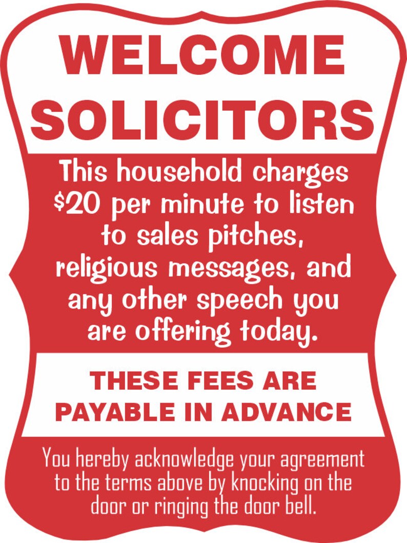 Welcome Solicitors Sign Funny Door Sign Marketing - Etsy