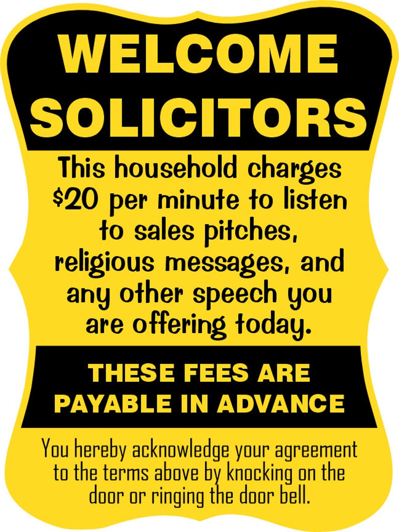 Welcome Solicitors Sign Funny Door Sign Marketing - Etsy