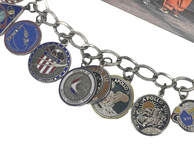 NASA Astronaut Apollo Charm Bracelet 925 Sterling Silver 13 Space Ship ...