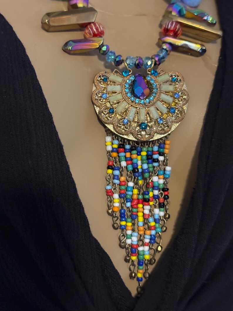 Peggy Graham Runway Necklace W/ Seed Bead Fringe Pendant and ...