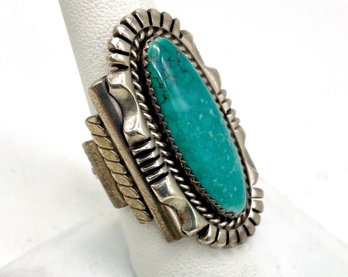 Large Navajo Turquoise Ring by Dean Sandoval Jr. 925 Sterling Silver ...