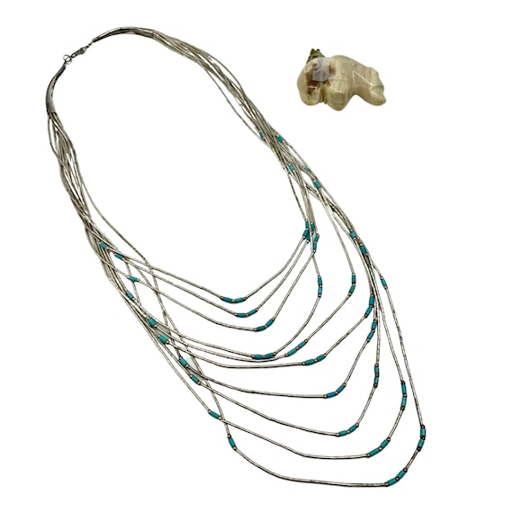 Turquoise & Liquid Silver Waterfall Necklace 925 Sterling 10 - Etsy