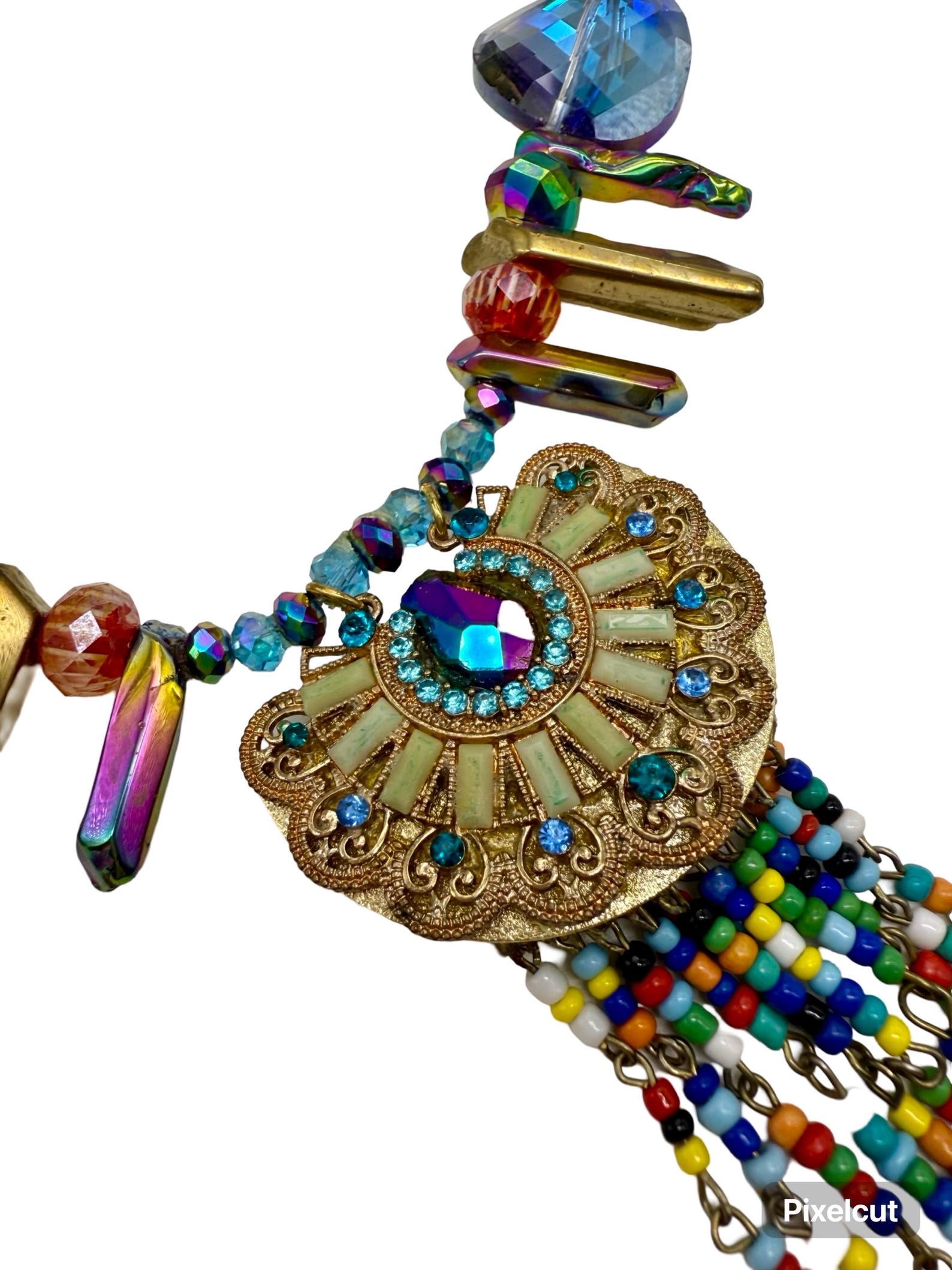 Peggy Graham Runway Necklace W/ Seed Bead Fringe Pendant and ...