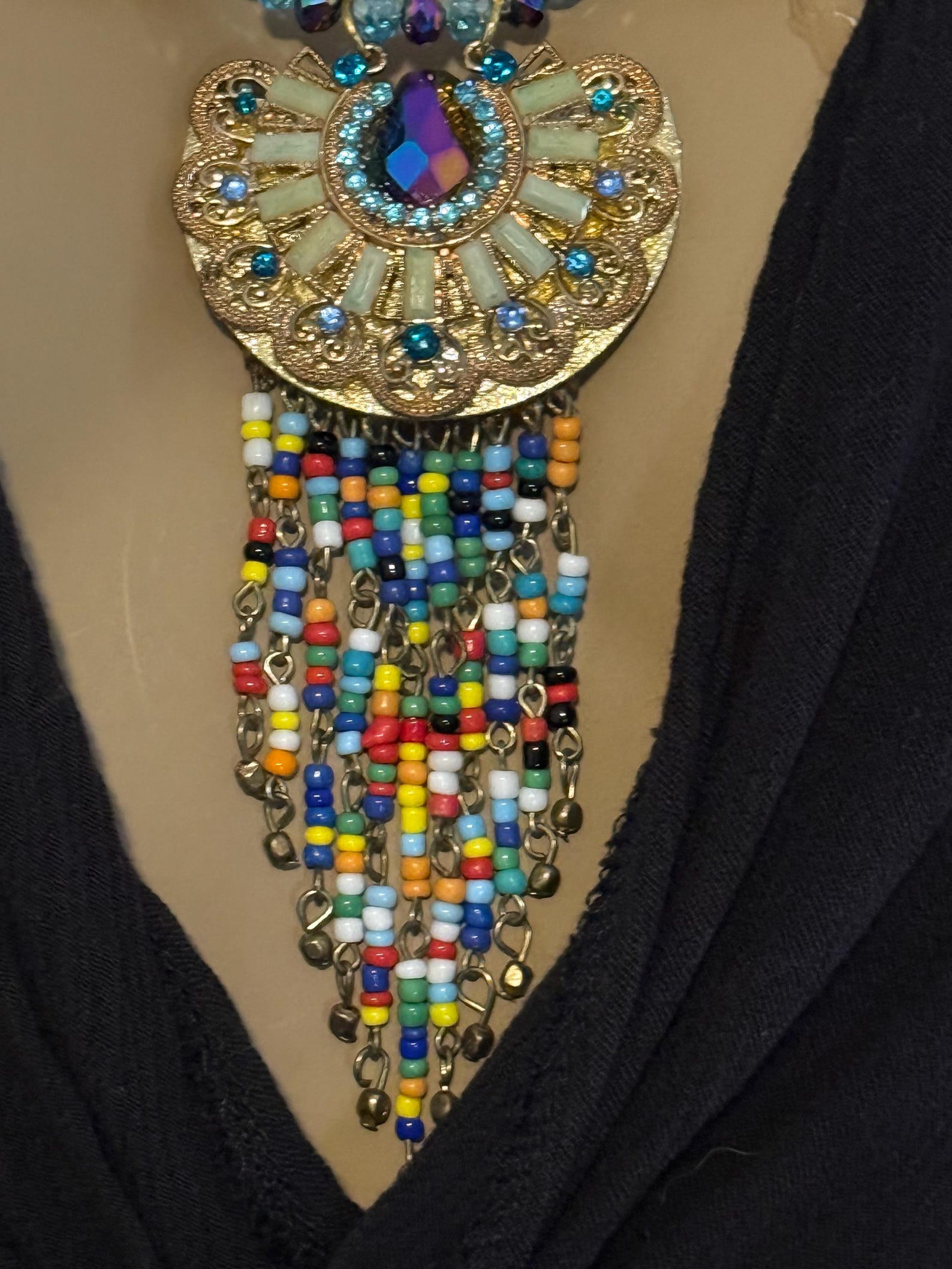 Peggy Graham Runway Necklace W/ Seed Bead Fringe Pendant and ...