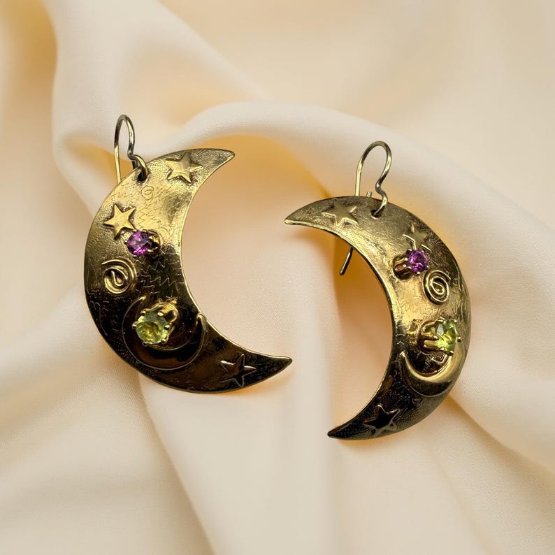 Ann Allen Pink Tourmaline & Peridot Celestial Earrings 14k Gold Filled ...