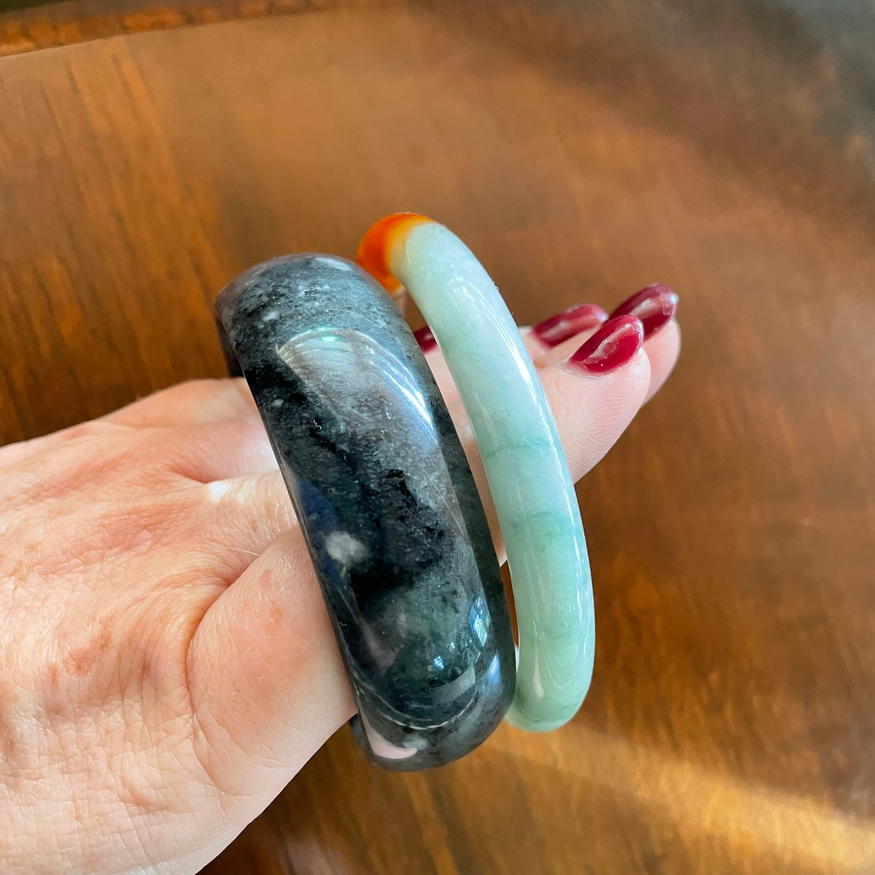 Black Jade Bangle Green Brown Jadeite Bracelets Vintage Estate - Etsy