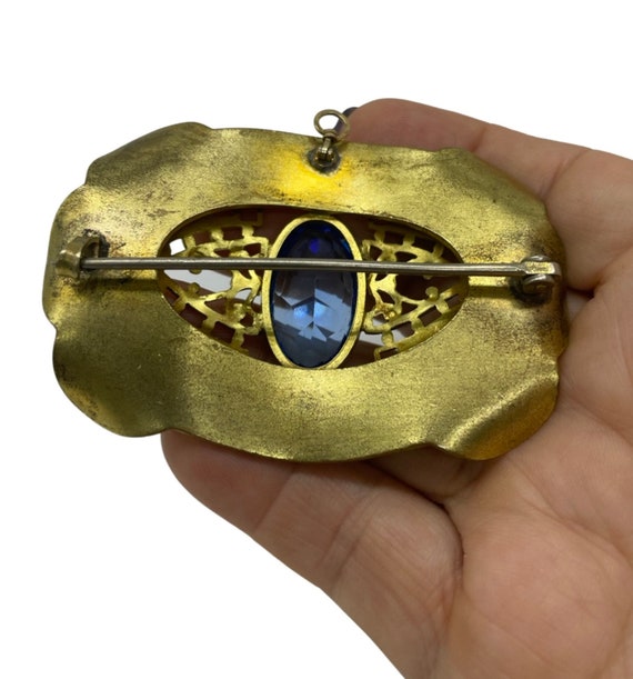 Victorian Gold Sapphire Blue Sash Pin Brooch / Pendan… - Gem