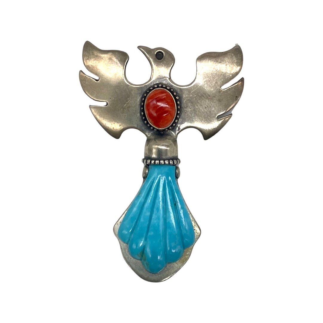 Native American Turquoise Thunderbird Necklace Pendant / Brooch W ...