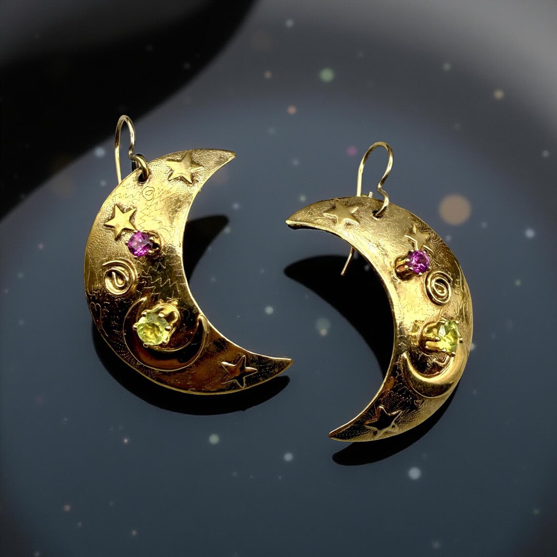 Ann Allen Pink Tourmaline & Peridot Celestial Earrings 14k Gold Filled ...