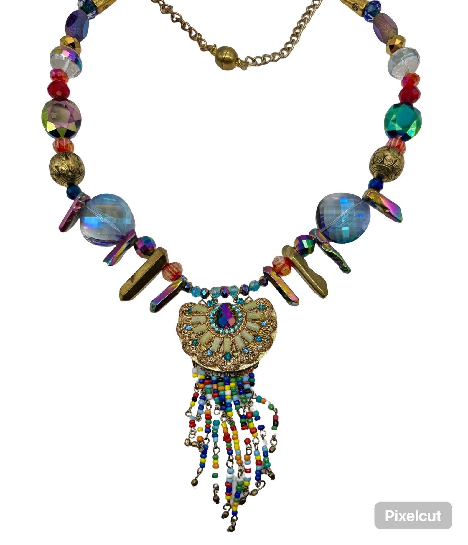 Peggy Graham Runway Necklace W/ Seed Bead Fringe Pendant and ...