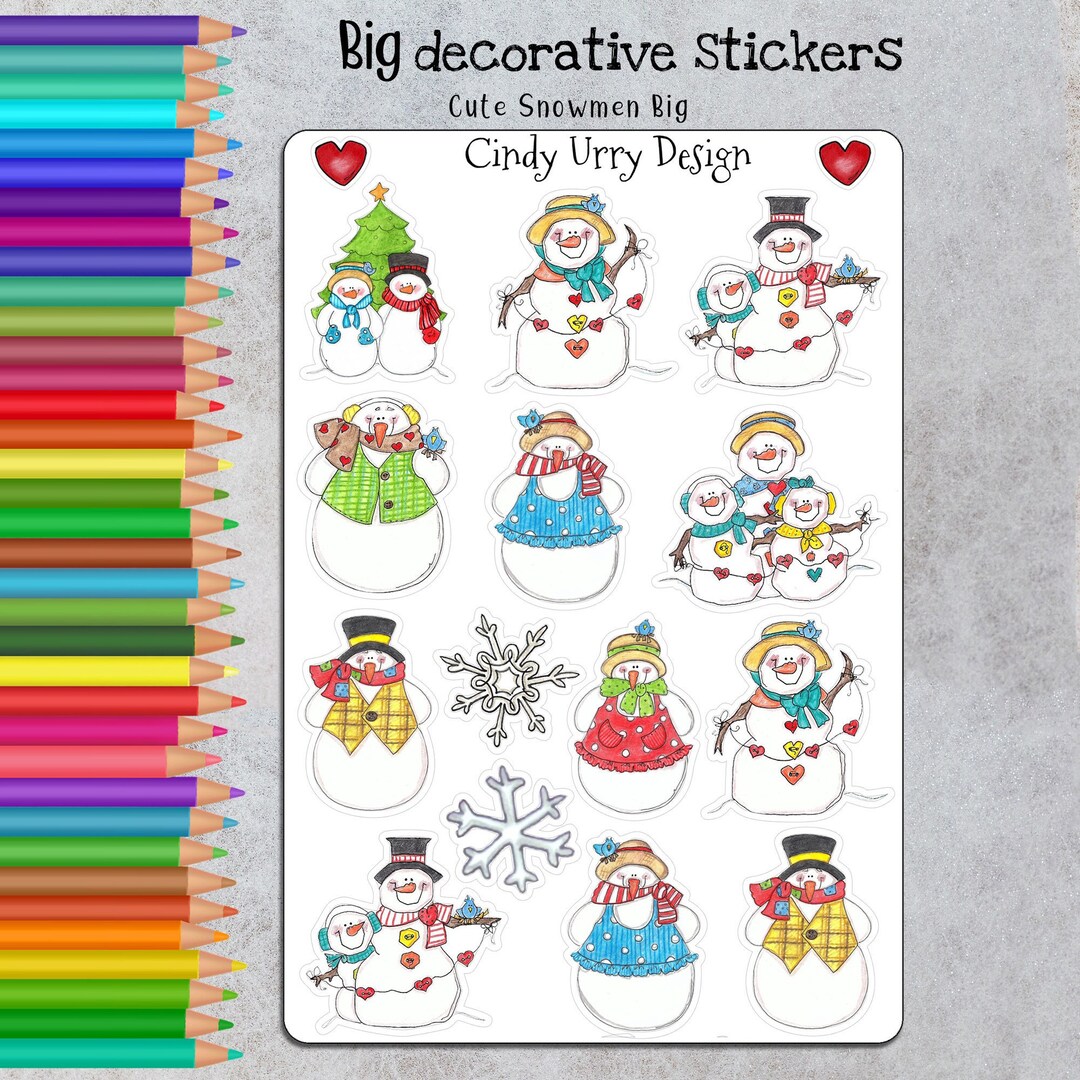 Snowmen Decor Stickers, Hand Drawn Planner Stickers by Cindy Urry - Etsy