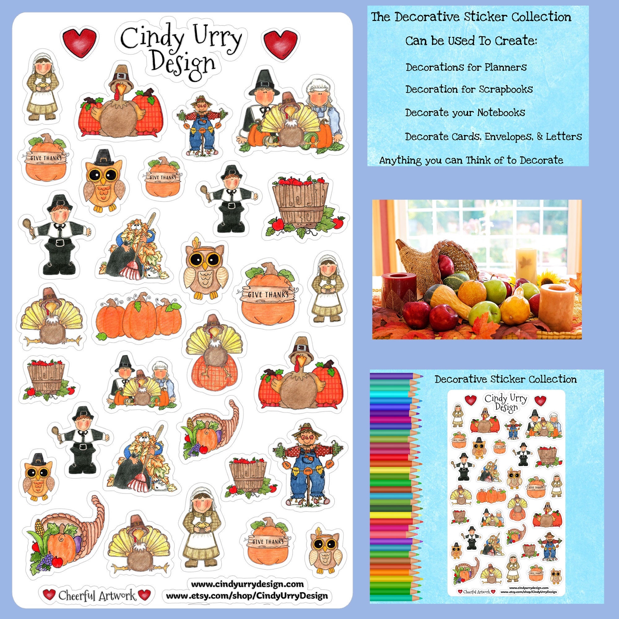 Thanksgiving 2 Fall Autumn Cute Stickers Planner Stickers | Etsy