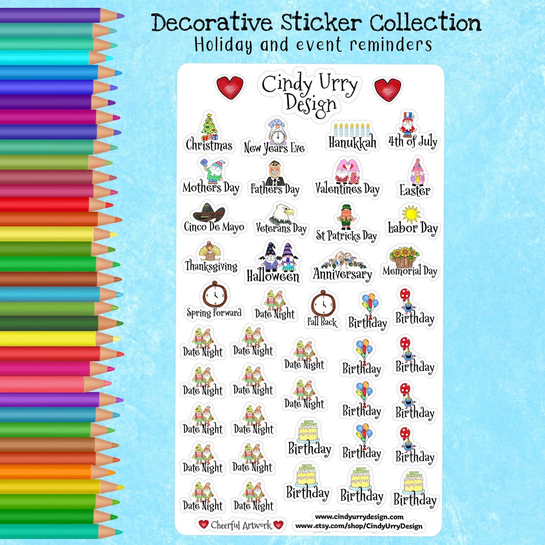 Holiday & Event Decorative Stickers. Cute Reminder for Bullet Journals ...