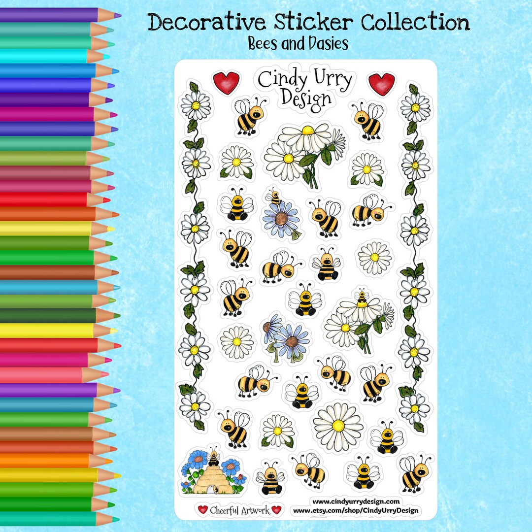 Bees & Daisies Cute Stickers, Deco Sticker Sheet, Planner, Journal ...