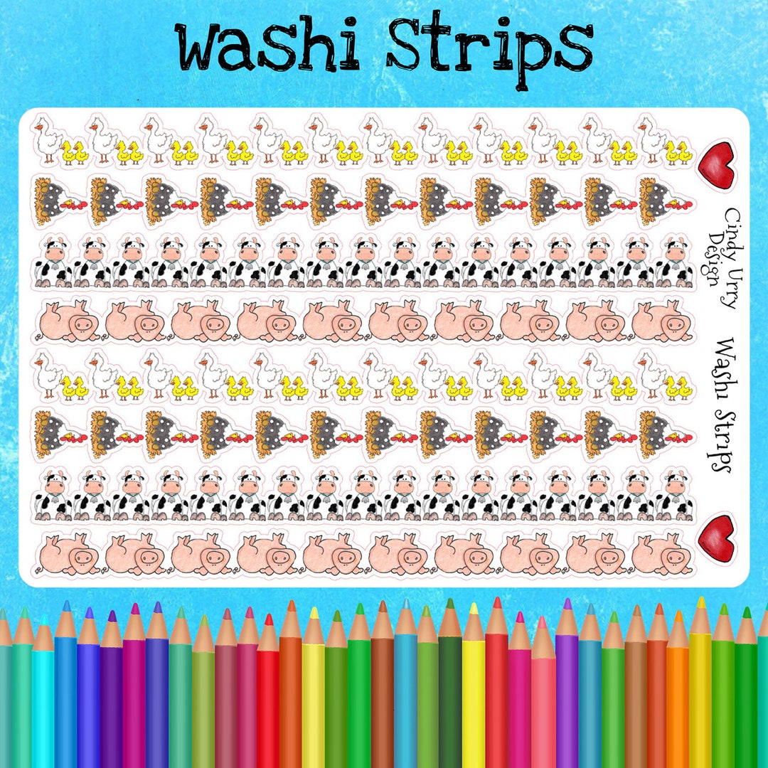 Farm Animal Washi Strips. Cute Strips, Cow Duck Pig, Bullet Journals ...