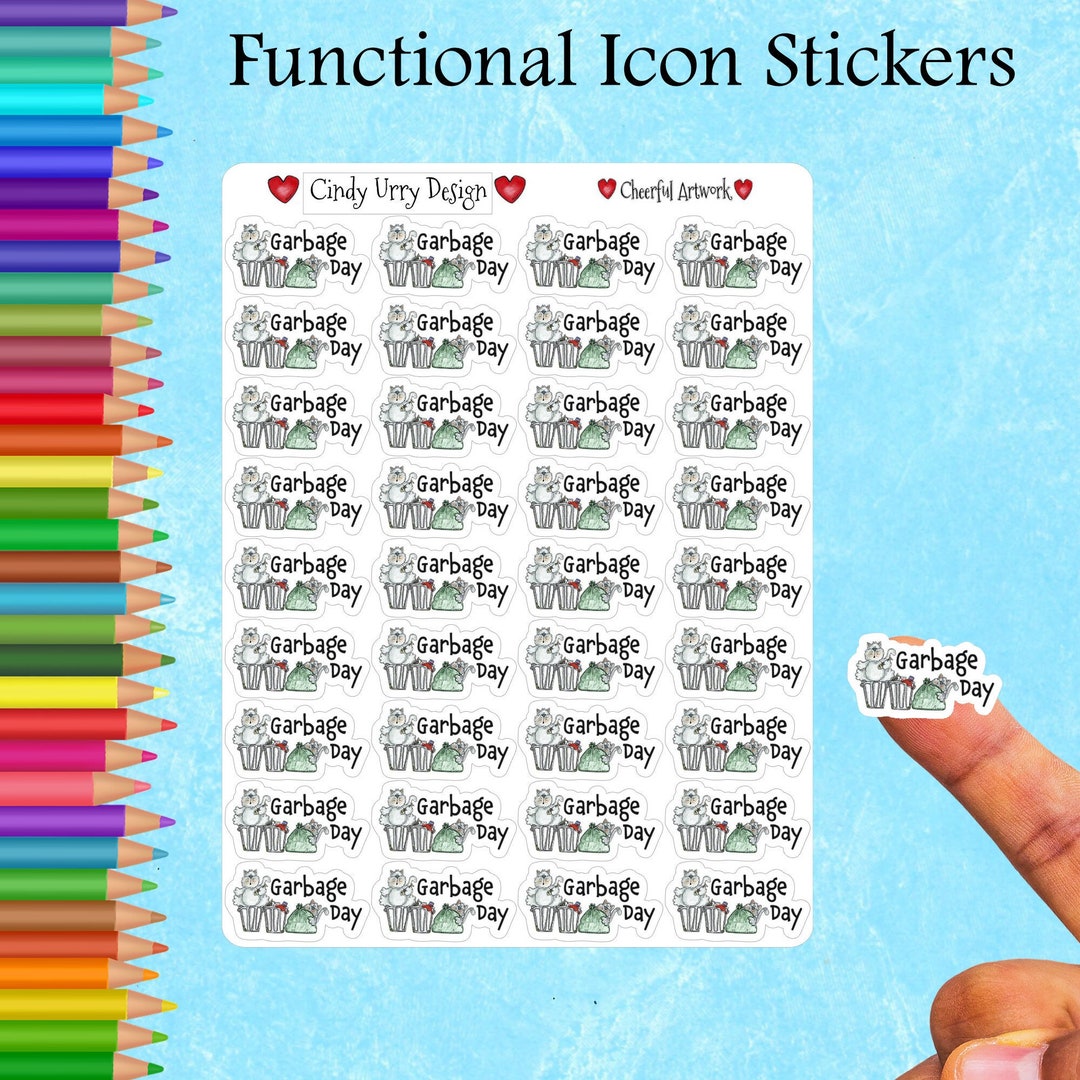 Garbage Day Functional Icon Sticker, Cute Sticker for Bullet Journals ...