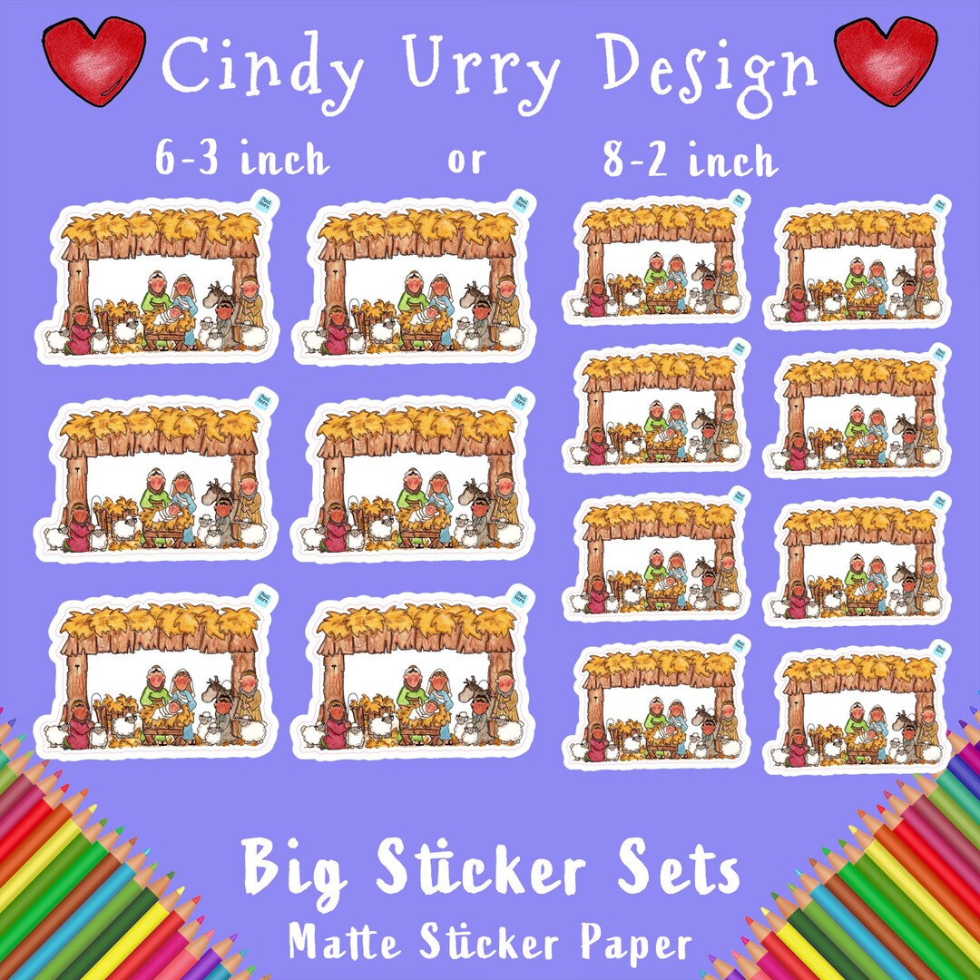 Nativity Big Sticker Set. Manger, Animals Shepards. 2-3 Inch Sizes ...