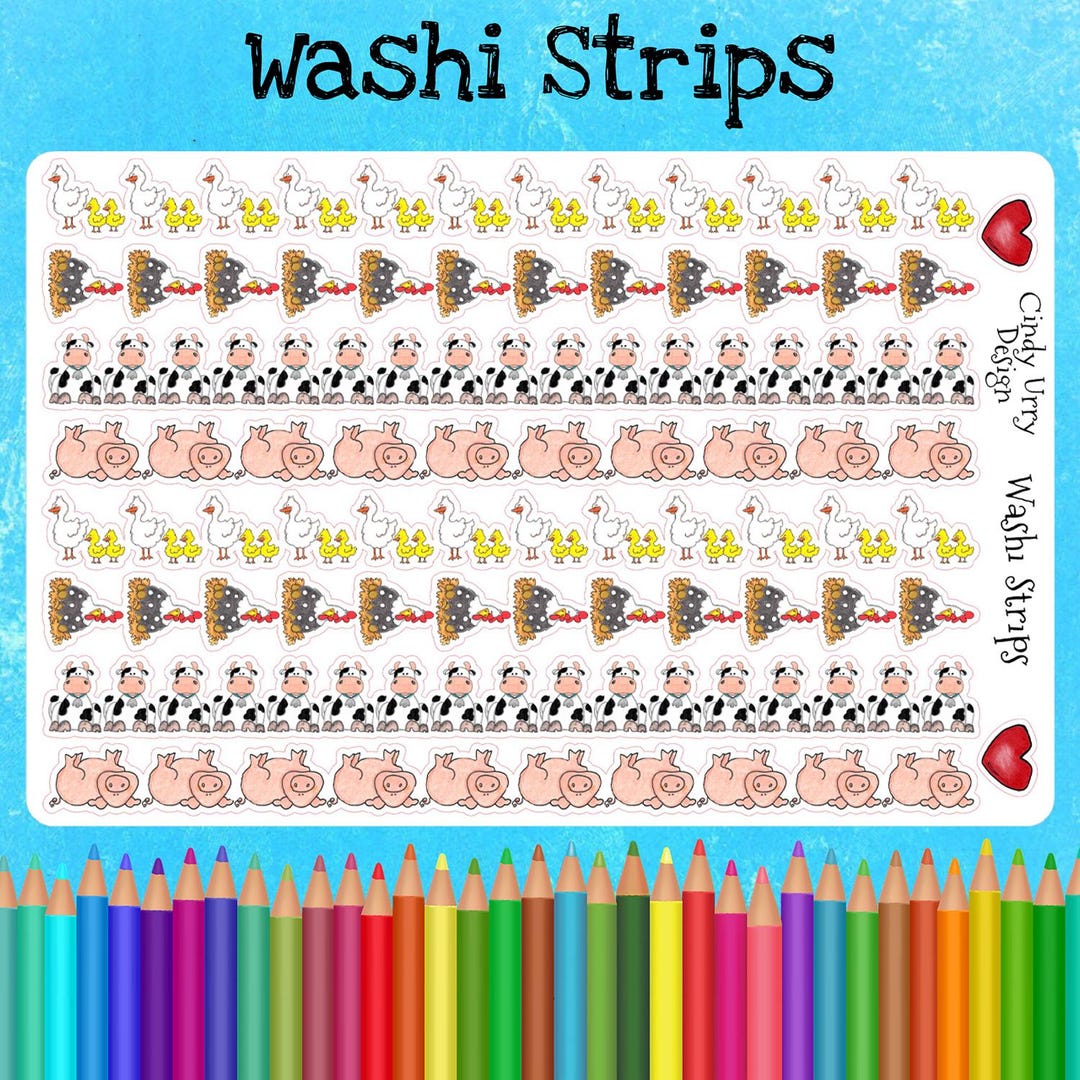 Farm Animals Washi Strips: Hand-drawn Planner Stickers - Etsy