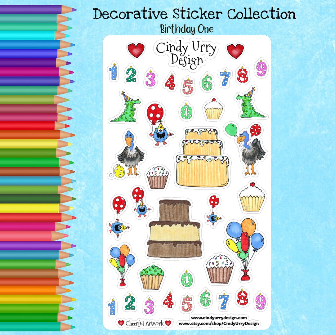 Birthday Stickers, Cindy Urry Design, Planner Stickers - Etsy
