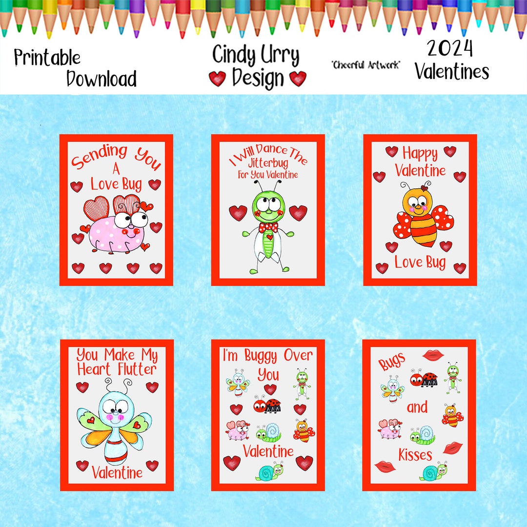 Printable Cute Valentine Card Set of 6 for Your Kids and Children ...