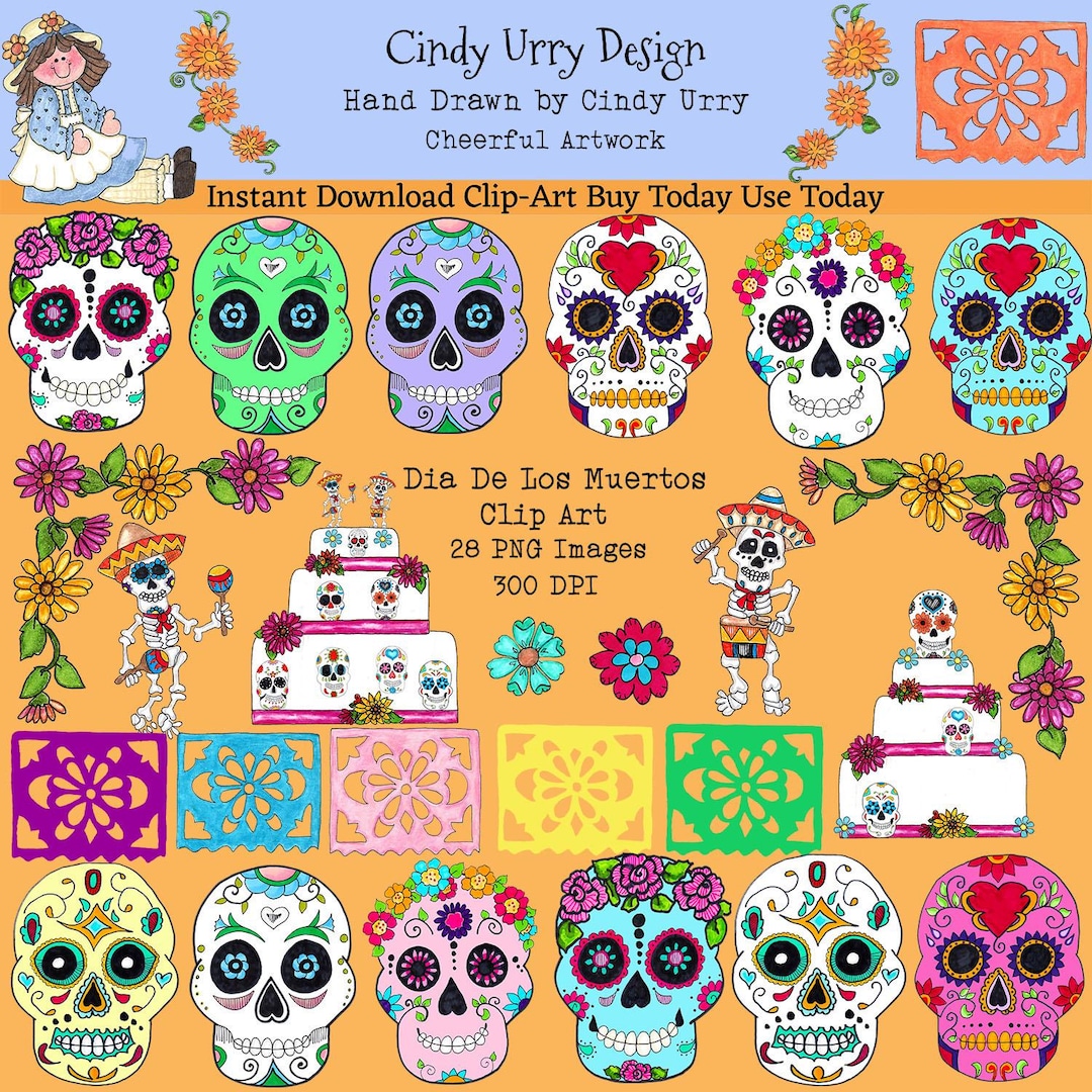 Dia De Los Muertos Clip Art, Halloween PNG Images (digital Files) - Etsy