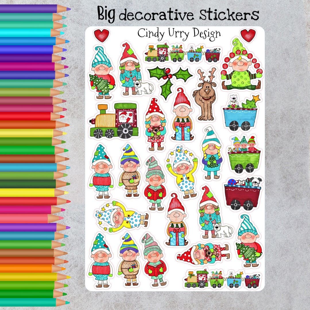 Santas Elves Sticker Sheet: Hand Drawn Christmas Decor - Etsy