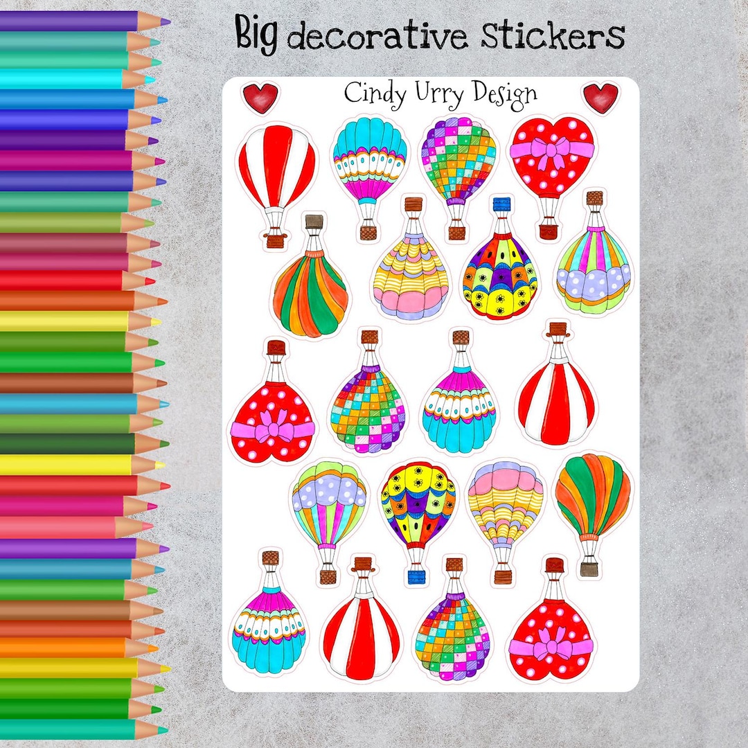 Hot Air Balloon Bigger Stickers, Colorful Stickers for Planner, Journal ...