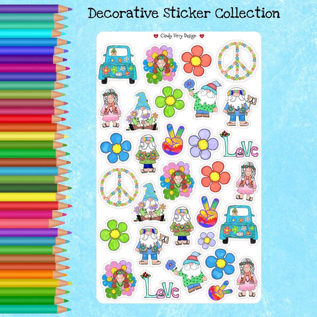 60s Hippie Stickers: Peace Sign, Flower Girl, Planner Stickers - Etsy