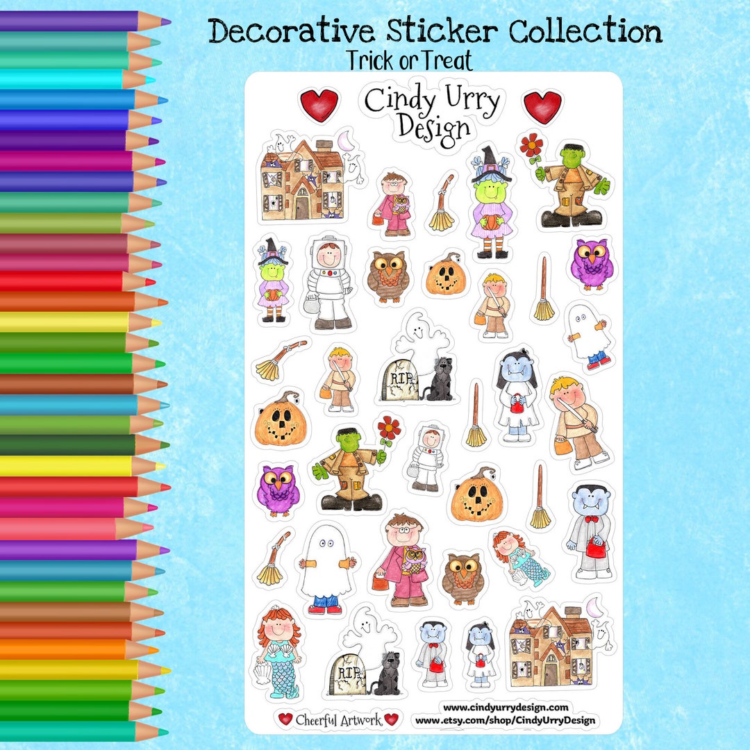 Trick or Treat Stickers, Halloween Planner Stickers by Cindy Urry - Etsy