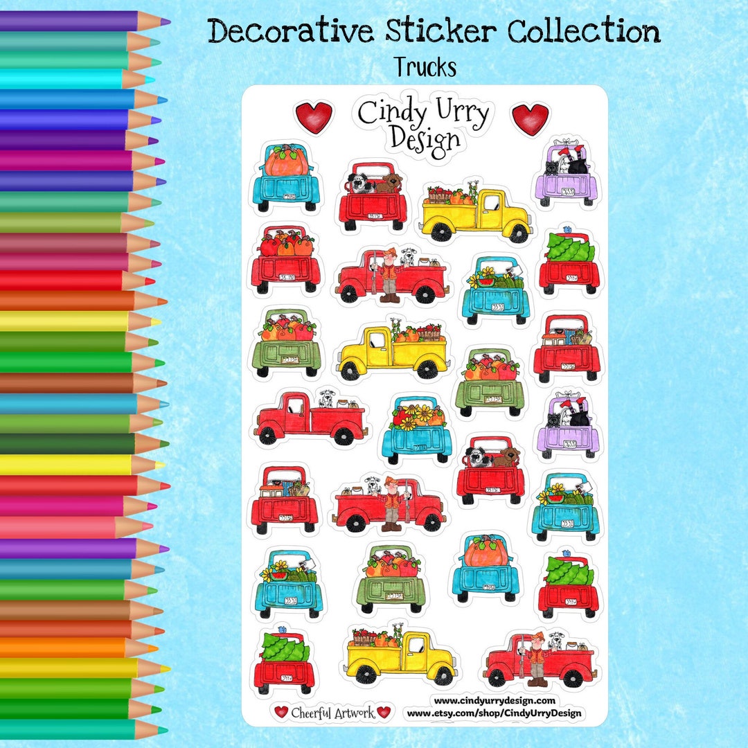 Trucks Cute Stickers, Deco Sticker Sheet, Planner, Journal Sticker ...