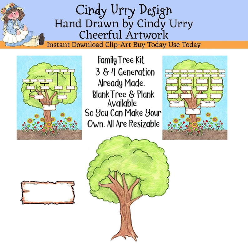 Family Tree 3-4 Generation Clip Art Images: (digital Download) Cindy ...