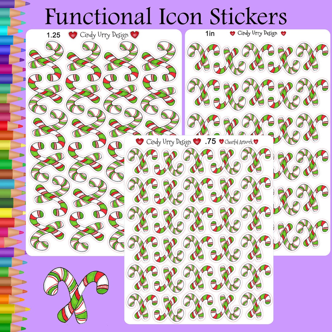 Candy Canes Cute Functional Icon Reminder Stickers, Planner, Bullet ...
