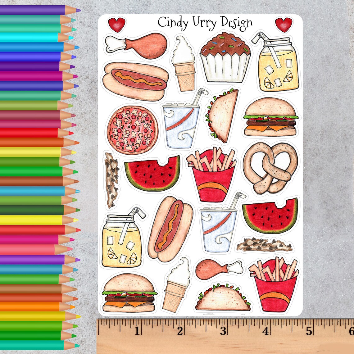 Food Stickers: Hand Drawn Pizza, Taco, Burger - Planner, Journal - Etsy
