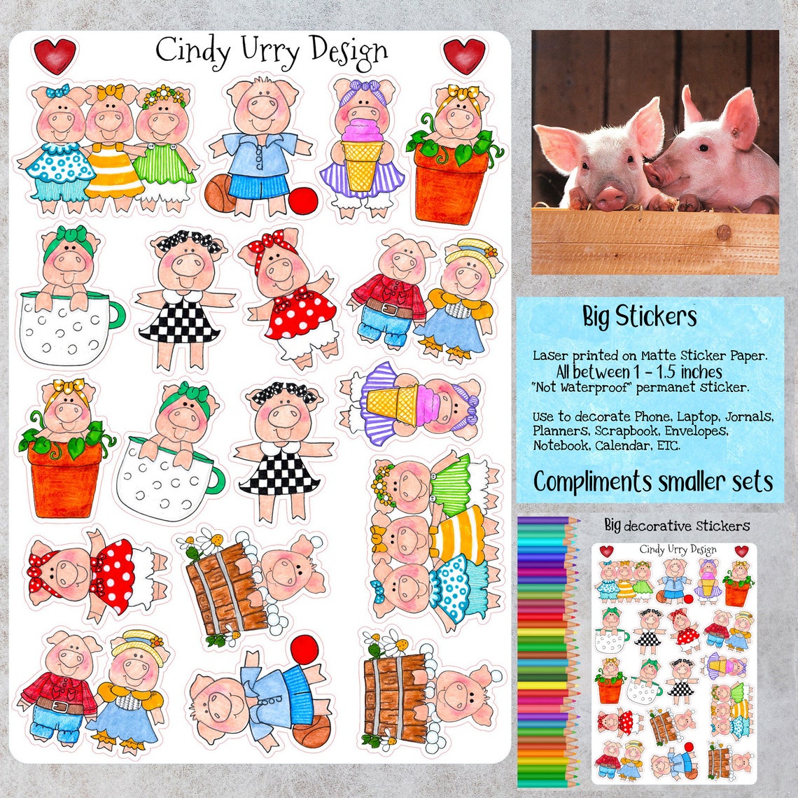 Cute Piggies Decor Sticker. Bigger Sticker to Compliment Smaller Set ...