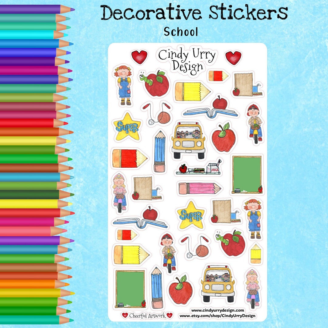 School Planner Stickers: Hand Drawn Scrapbook Stickers by Cindy Urry - Etsy