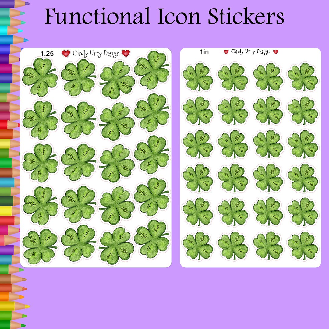 4 Leaf Clover Cute Functional Icon Reminder Stickers, Planner, Bullet ...