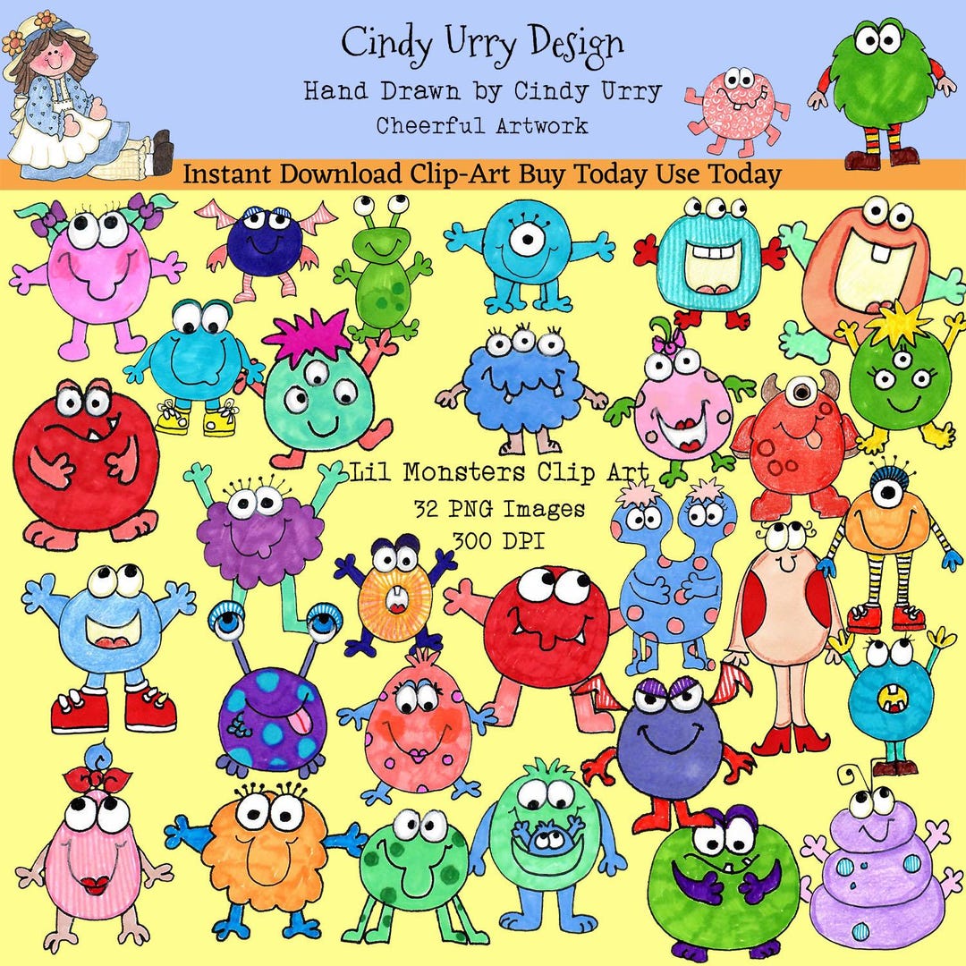 Cute Little Monsters Clip Art Images .png at 300dpi. (digital Download ...