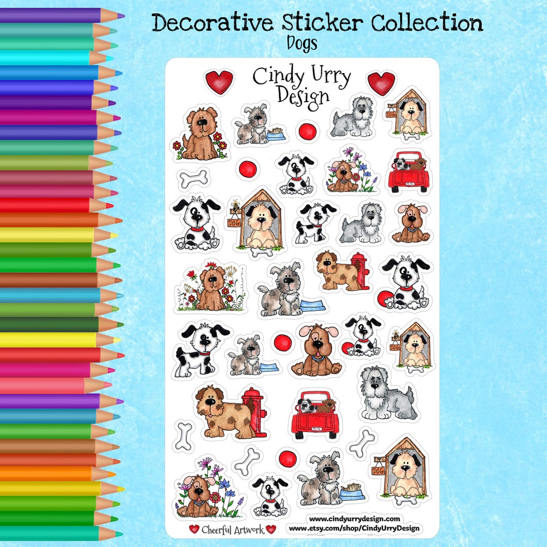 Playful Dogs Planner Stickers, Hand Drawn Scrapbook Stickers by Cindy ...