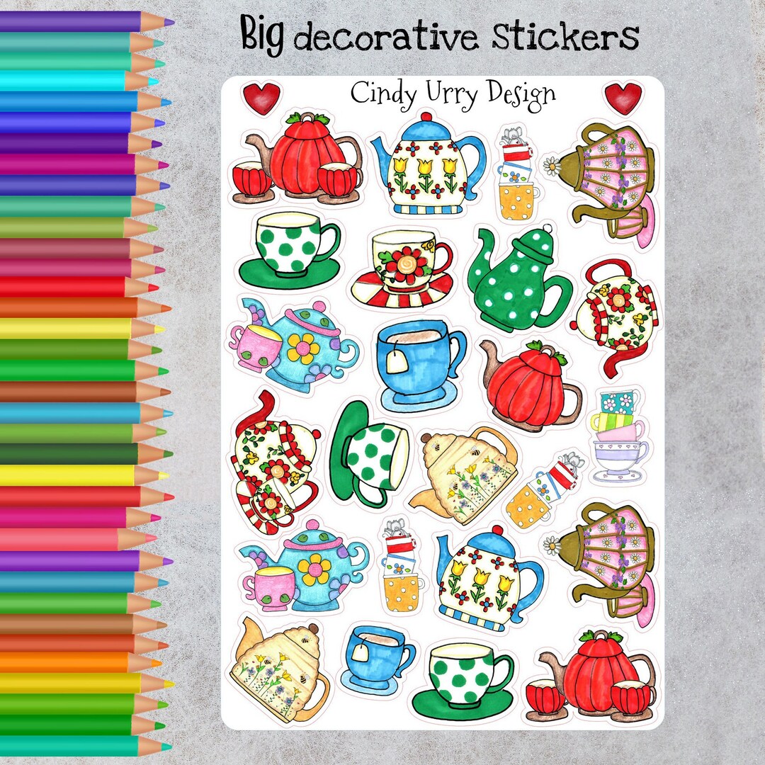 Teapot Stickers: Hand-drawn Teatime Decor, Planner Stickers - Etsy