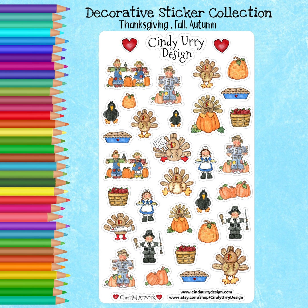 Thanksgiving 1 Fall Autumn Cute Stickers, Planner Stickers, Bullet ...