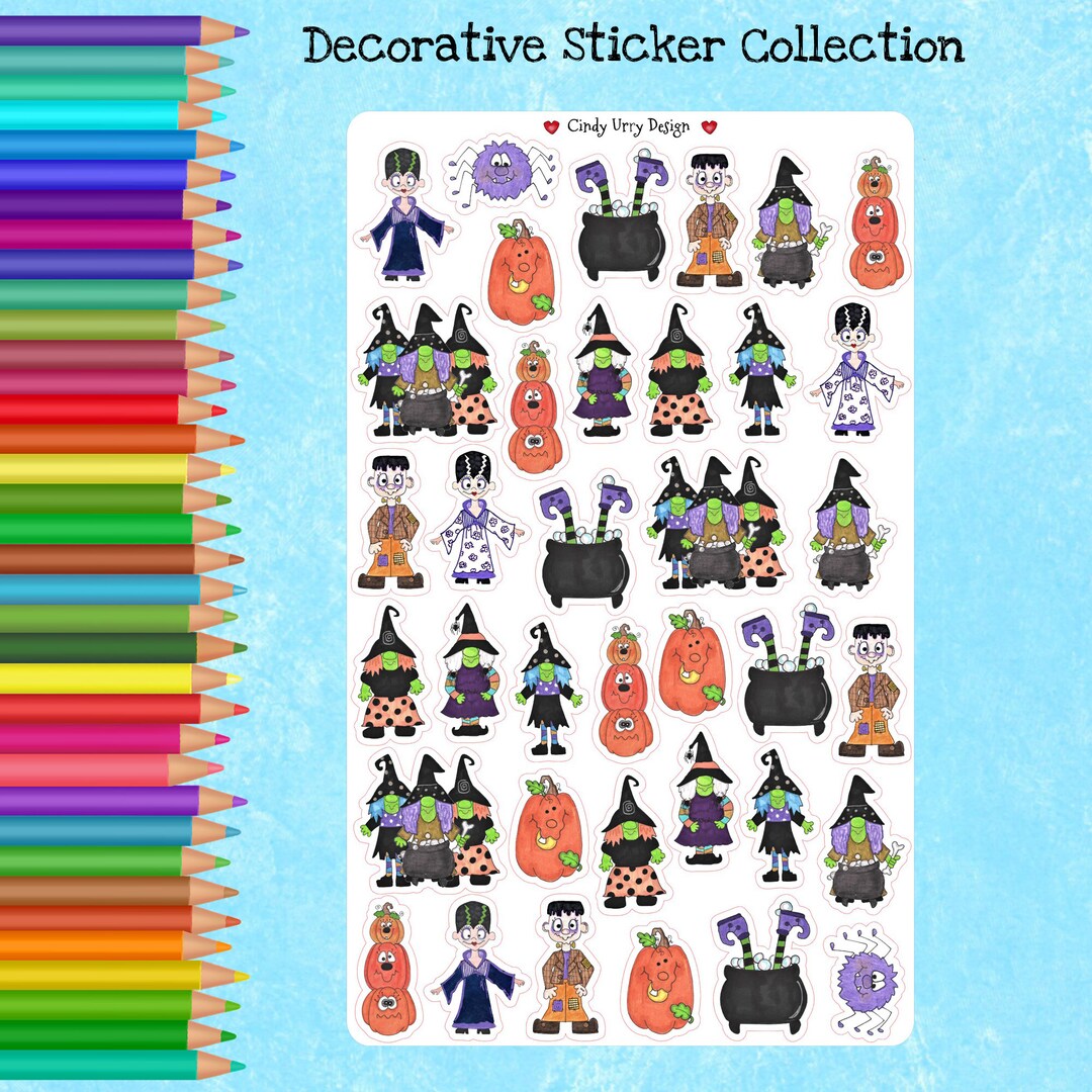 Halloween Planner Stickers, Witches, Pumpkins, Hand Drawn - Etsy