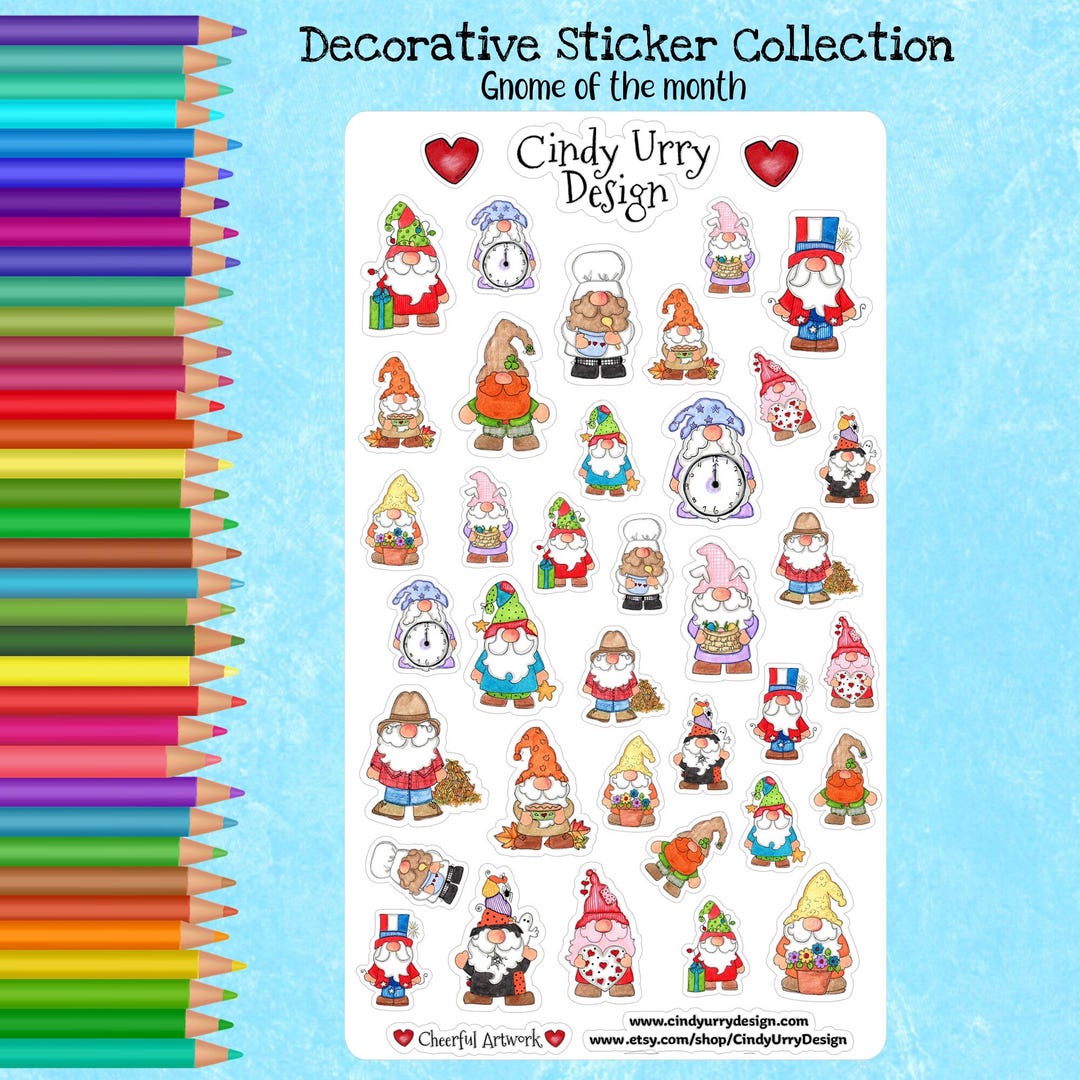 Gnome of the Month Stickers, Planner Scrapbook Decals - Etsy