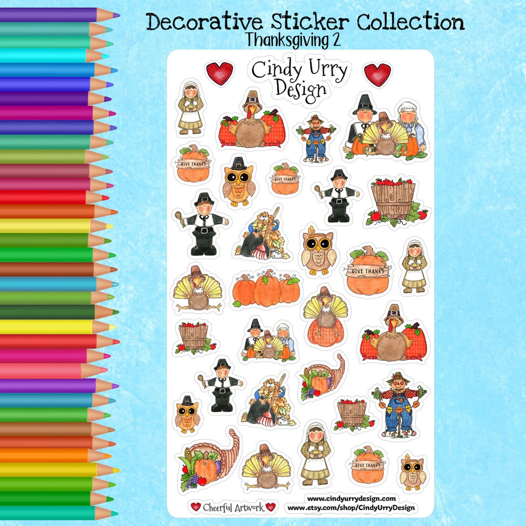 Thanksgiving 2 Fall Autumn Cute Stickers, Planner Stickers, Bullet ...