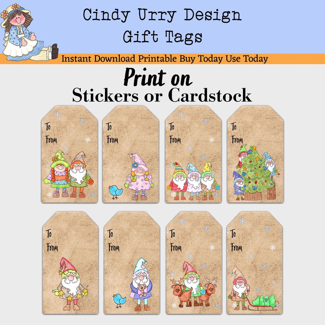 Christmas Gnomes Gift Tags. Instant Download, Printable, and Silhouette ...